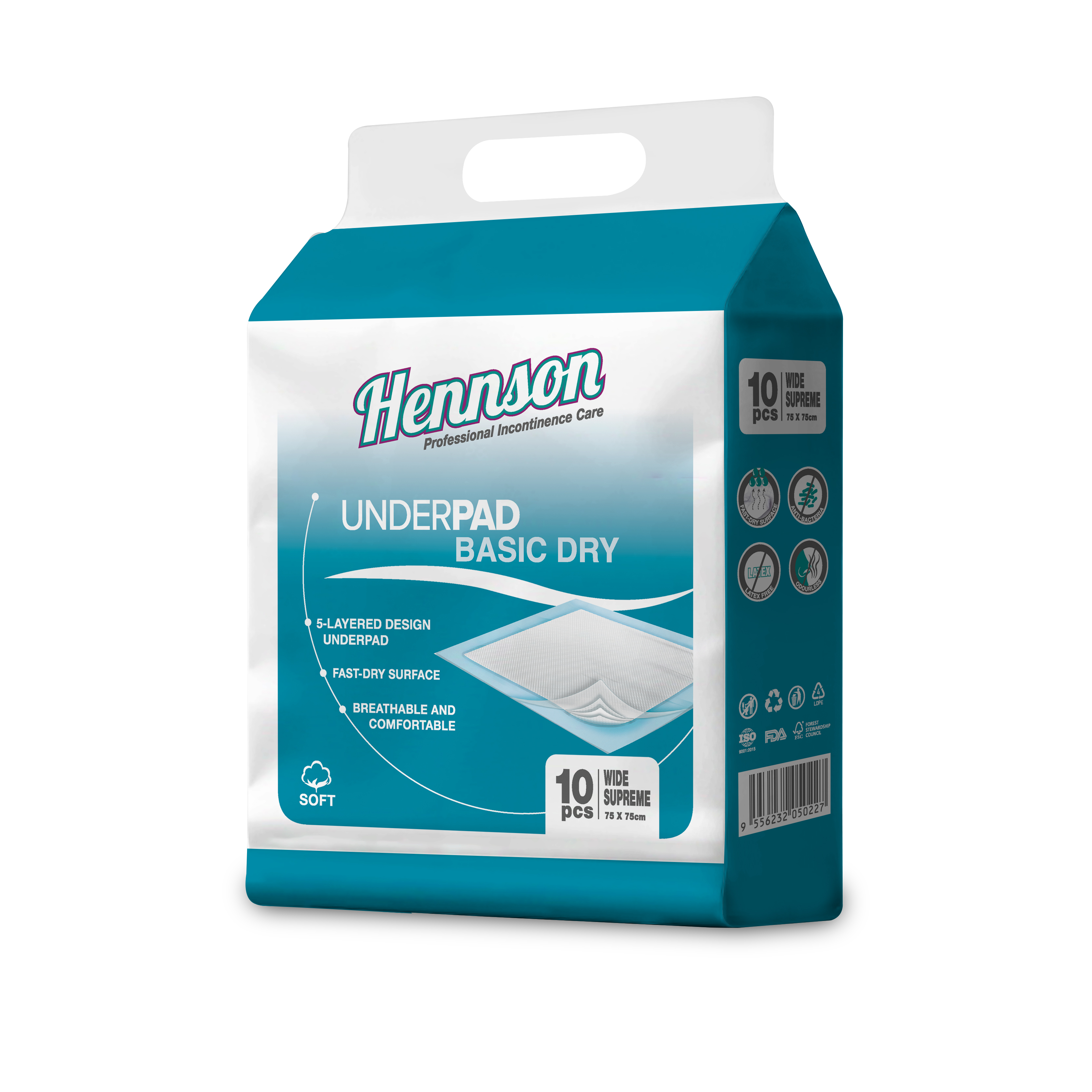 Health Shop - HENNSON BASIC DRY UNDERPAD 75X75CM 10'S