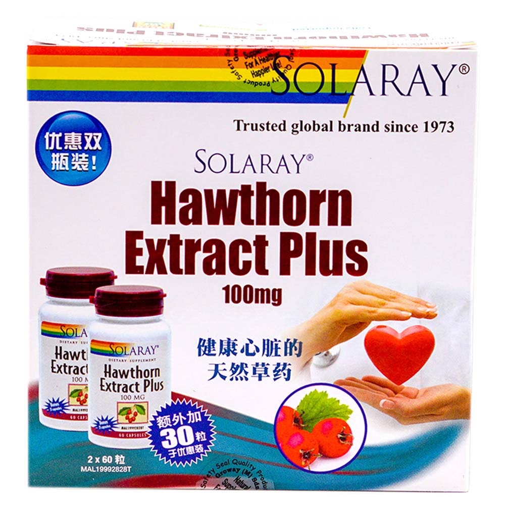 Health Shop - Solaray Hawthorn Extract Plus 100mg 2 x 60s FOC 30s